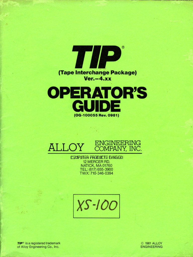 OG-100055 Alloy Tape Interchange Package Ver 4.Xx Operators Guide Sep81 ...