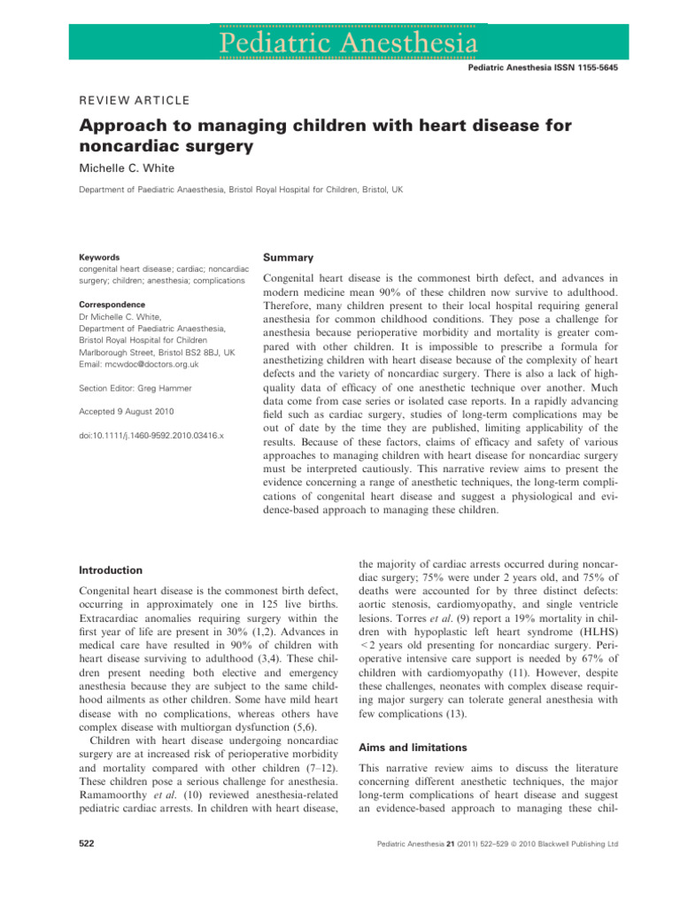 Pediatric Anesthesia - 2010 - White - Approach To Managing Children ...