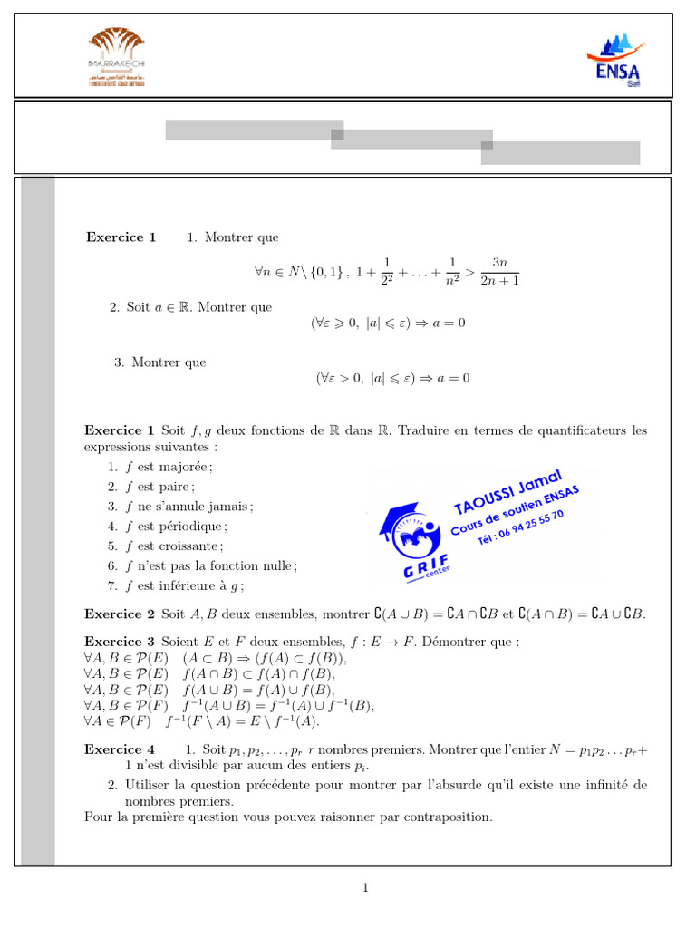 TD 1 - Algebre 1 | PDF | Inclusion (mathématiques) | Analyse mathématique