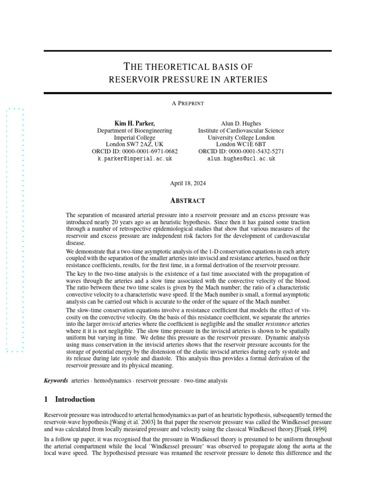 The Theoretical Basis of Reservoir Pressure in Arteries | PDF ...