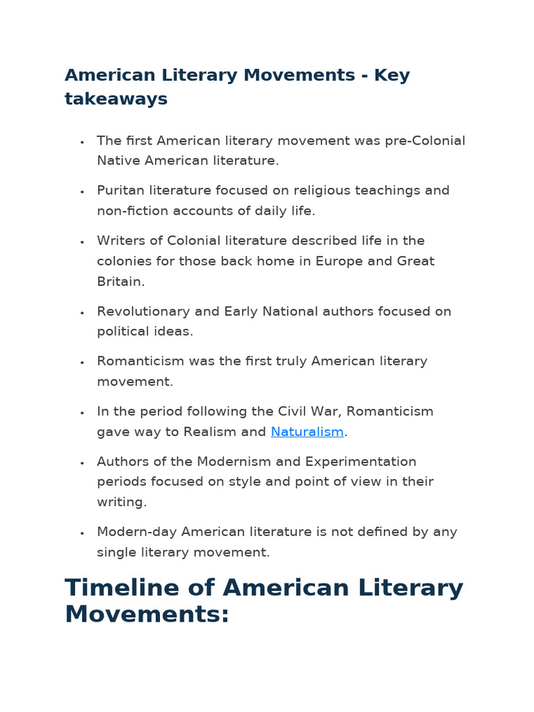 American Literary Movements Overview | PDF | Romanticism | American ...