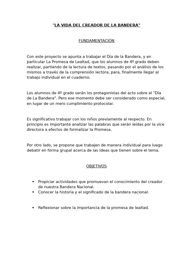 Proyecto de La Bandera y La Lealtad A La Bandera 2024 | PDF