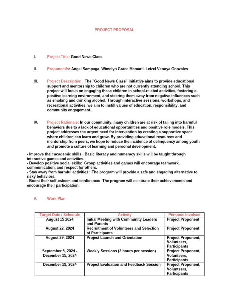 Project Proposal Template Sample | PDF | Volunteering | Mentorship