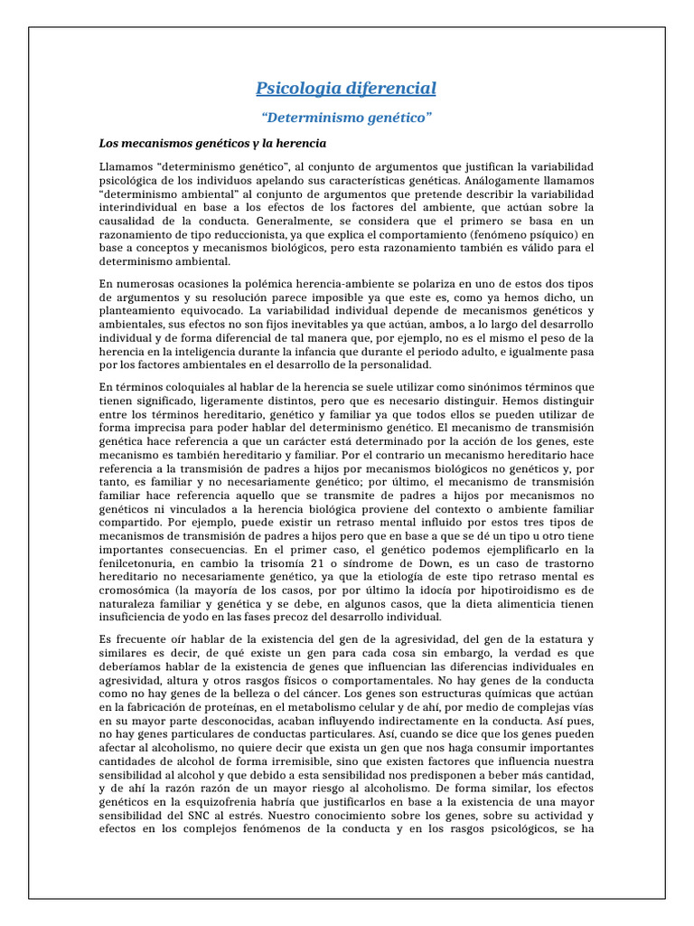 Determinismo genético y conducta humana | PDF | Heredabilidad | Herencia