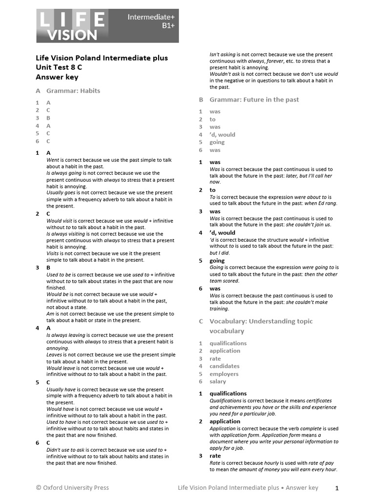 Lif Vis Pol Intp Unit 8c Dys Answer Key | PDF | Question