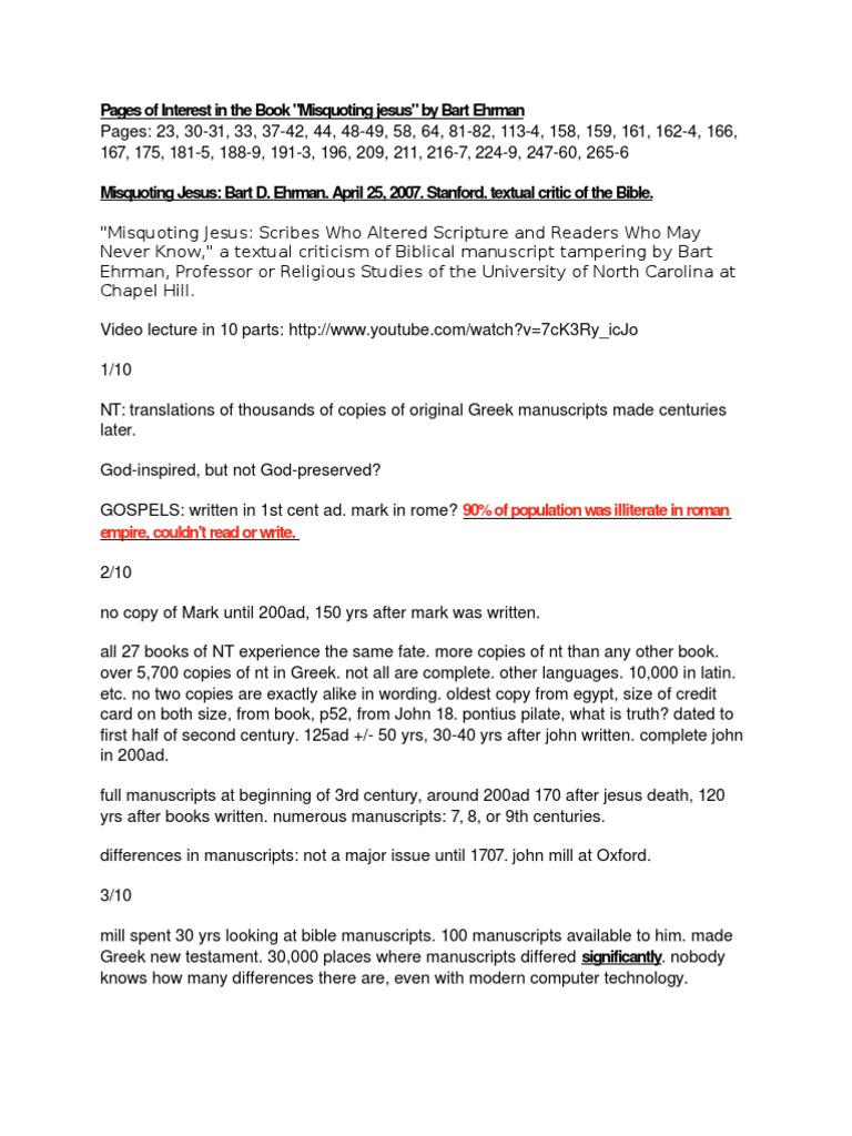 Misquoting Jesus by Bart Ehrman | PDF | Gospel Of Mark | Gospel Of Matthew