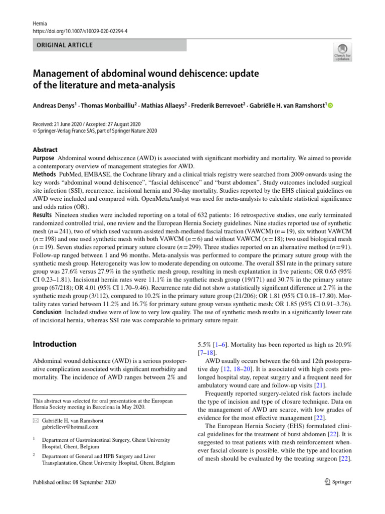 Management of Abdominal Wound Dehiscence: Update of The Literature and ...