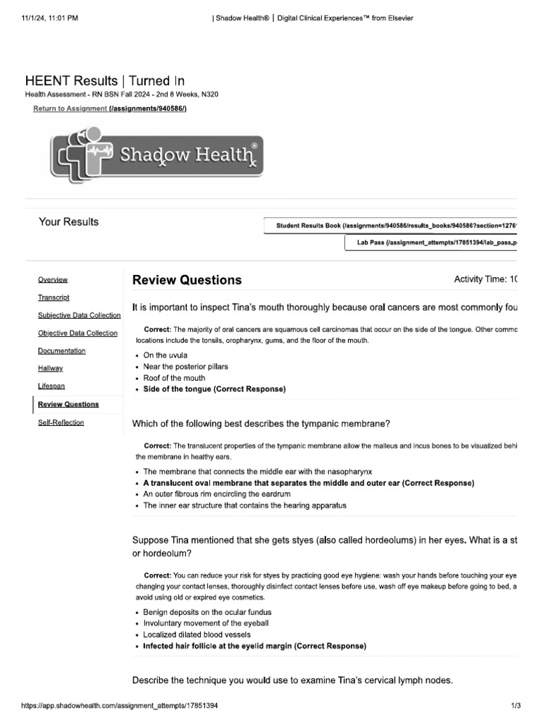Tina Jones HEENT Review Questions | PDF
