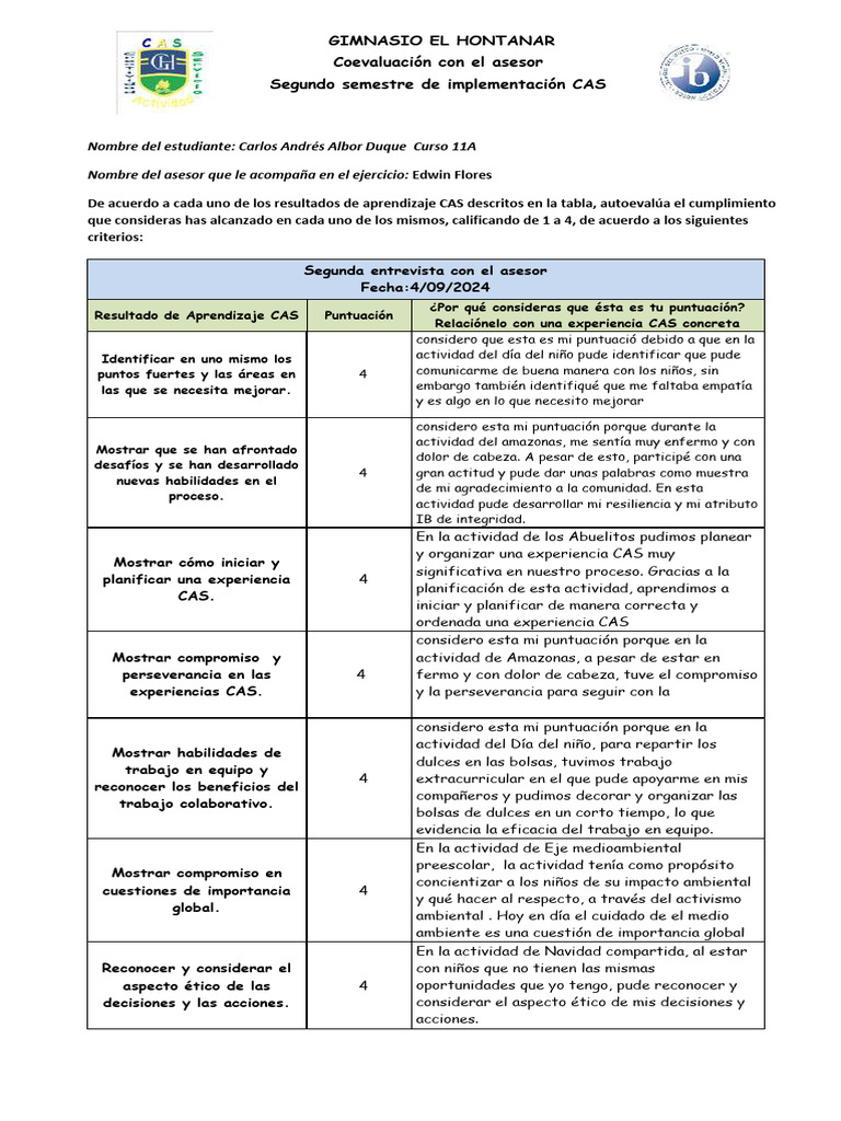 Segunda Entrevista Con El Asesor Carlos Andrés Albor Duque Curso 11A | PDF | Aprendizaje
