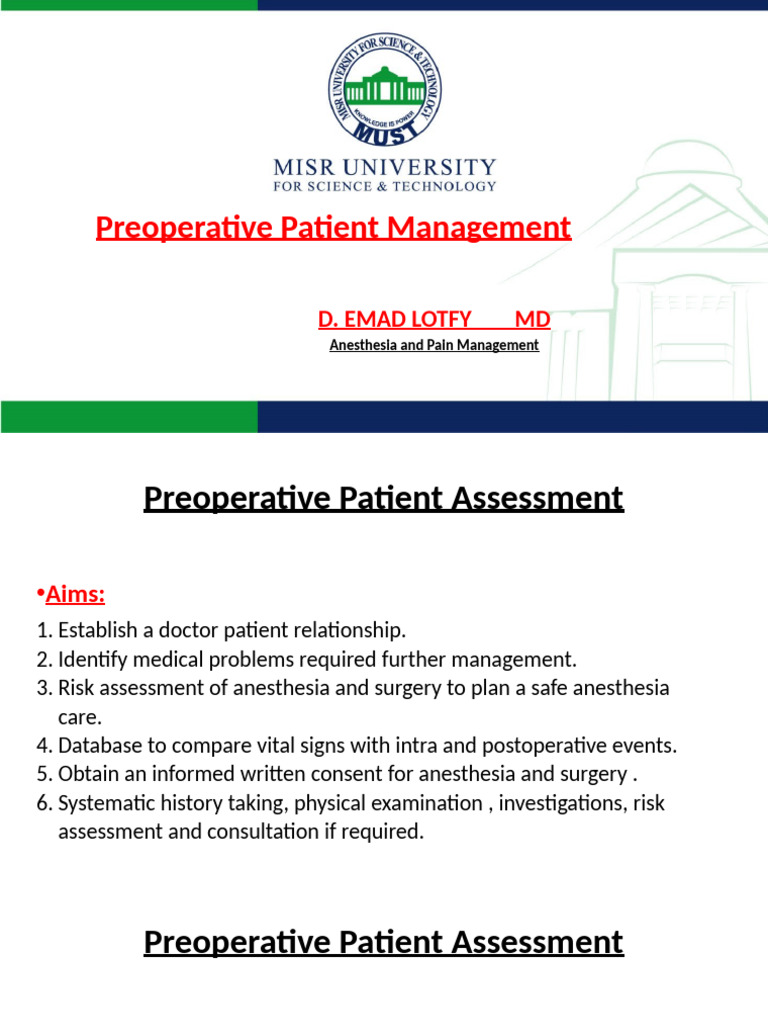 Preoperative Patient Management Guide | PDF | Anesthesia | Surgery