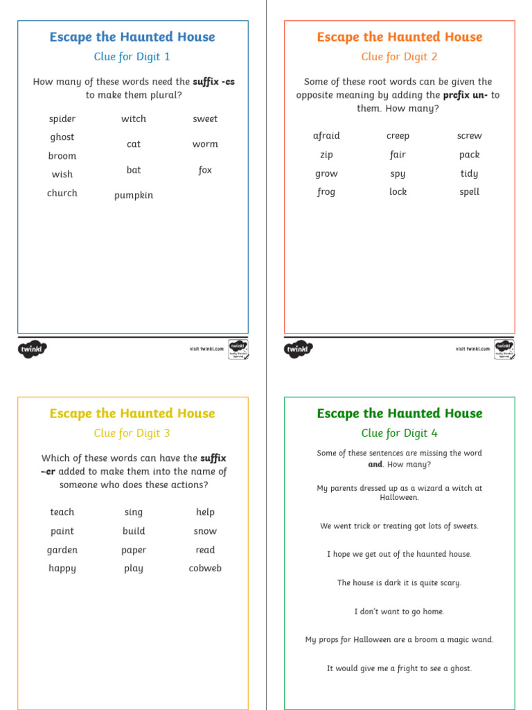 Escape the Haunted House - Clue Cards | PDF