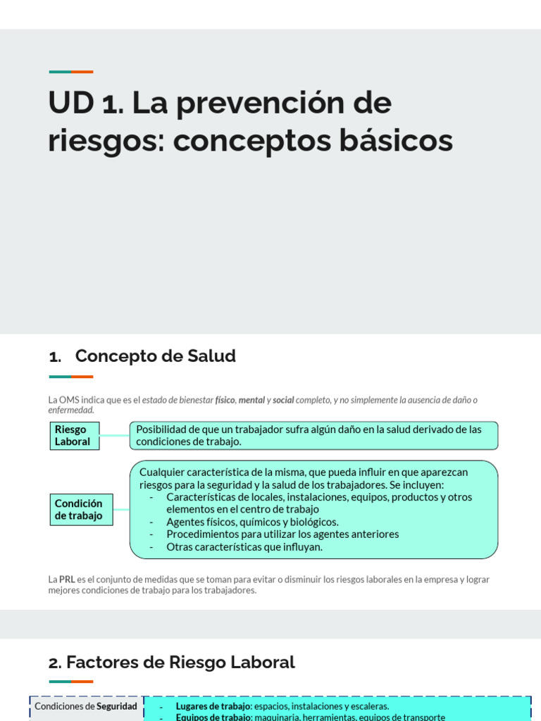 UD 1. La Prevención de Riesgos - Conceptos Básicos | PDF