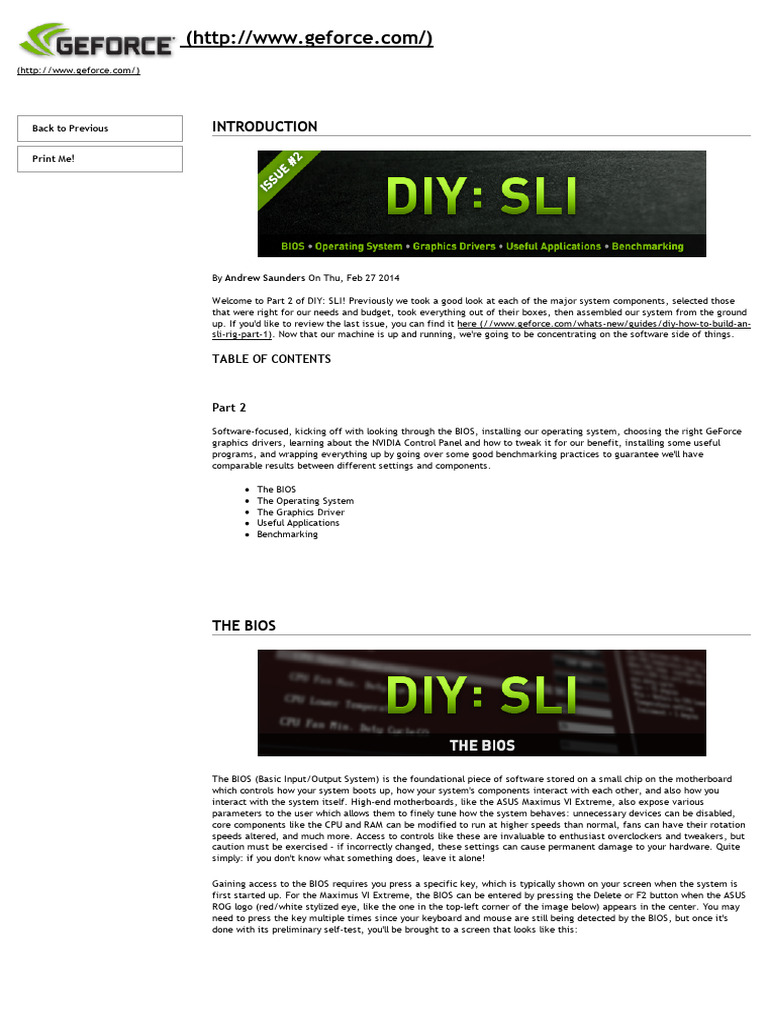 DIY SLI - Part 2 - BIOS, Operating System, Graphics Drivers, Useful Applications & Benchmarking ...