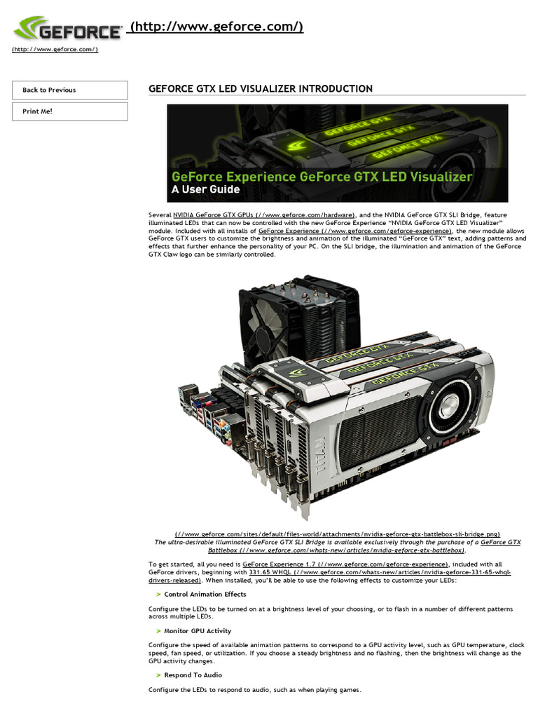 GeForce Experience GeForce GTX LED Visualizer User Guide | PDF | Office ...