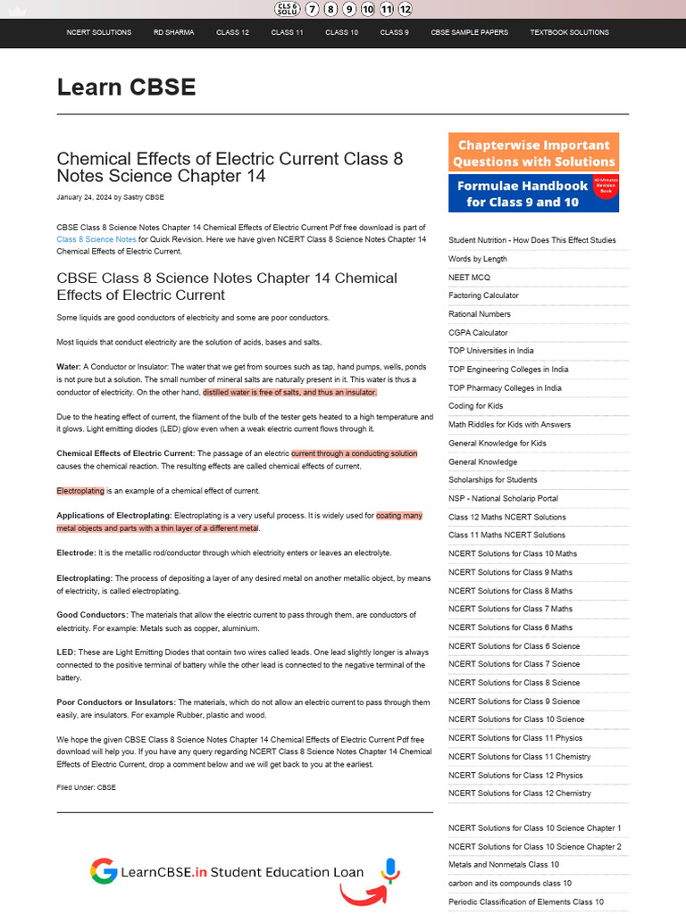 Class 8 Science: Chemical Effects of Current | PDF | Friction ...