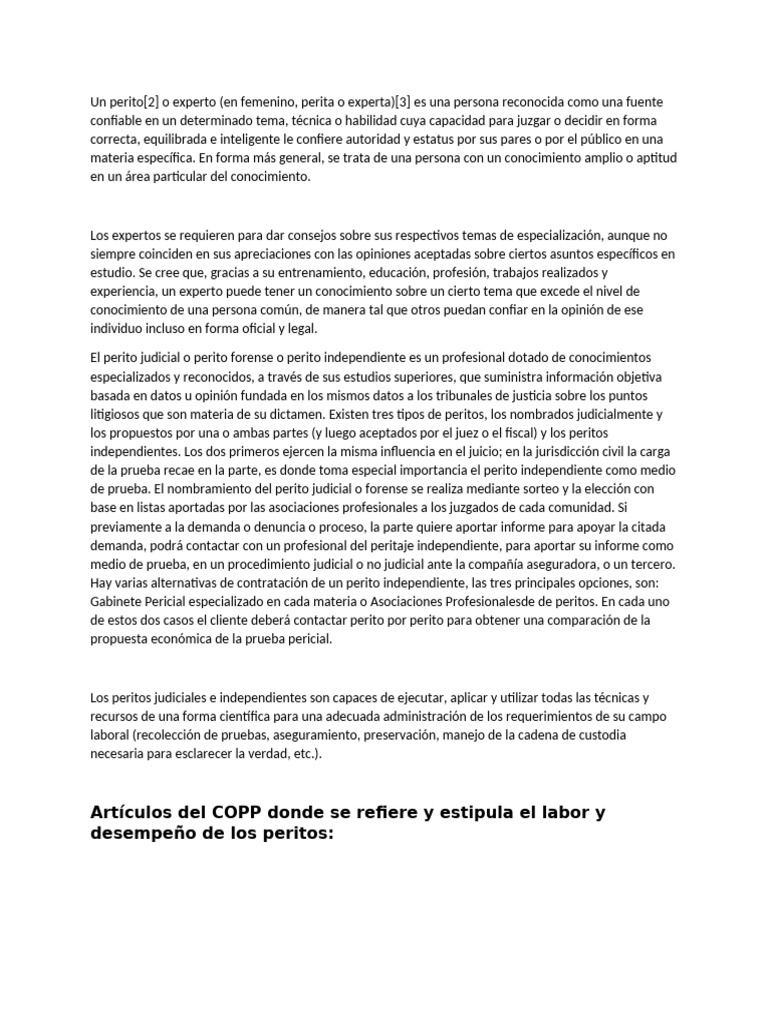 Peritos y Expertos | PDF | Testigo experto | Ley común