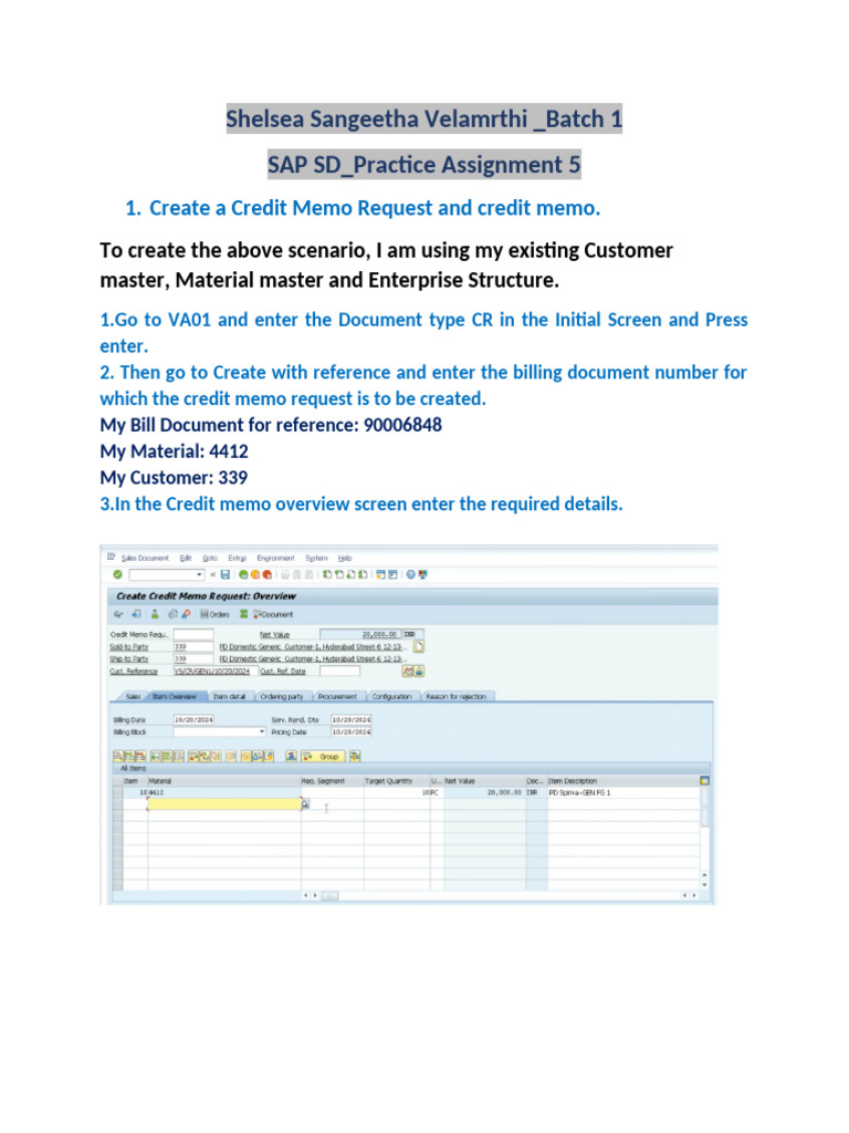 Shelsea Sangeetha Velamrthi Batch 1 SAP SD Practice Assignment - 5 | PDF | Business