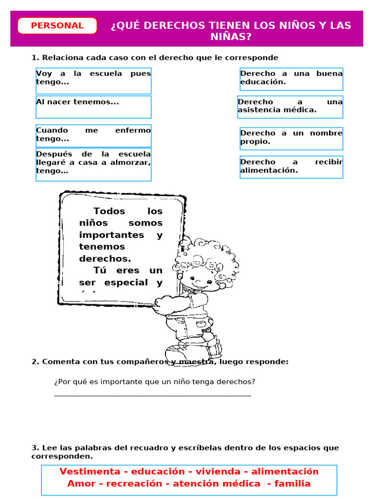 d1 A2 Ficha Ps. Qué Derechos Tienen Los Niños y Las Niñas | PDF