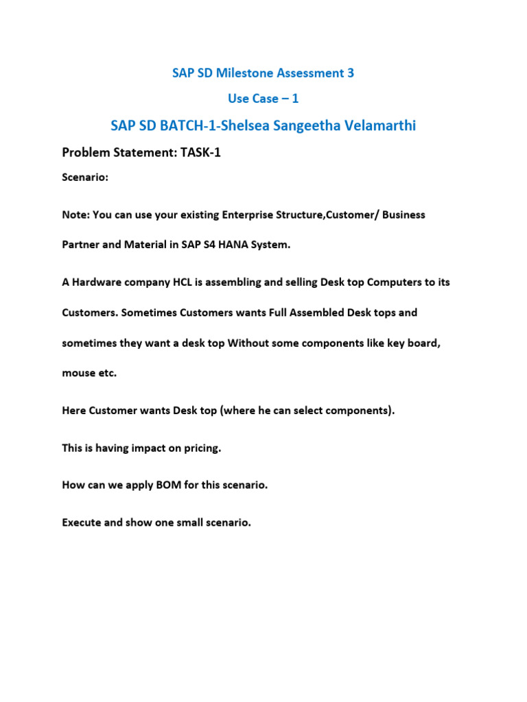 SAP SD Milestone Assessment 3, Use Case-1 Batch - 1 Shelsea Sangeetha.V | PDF | Computing