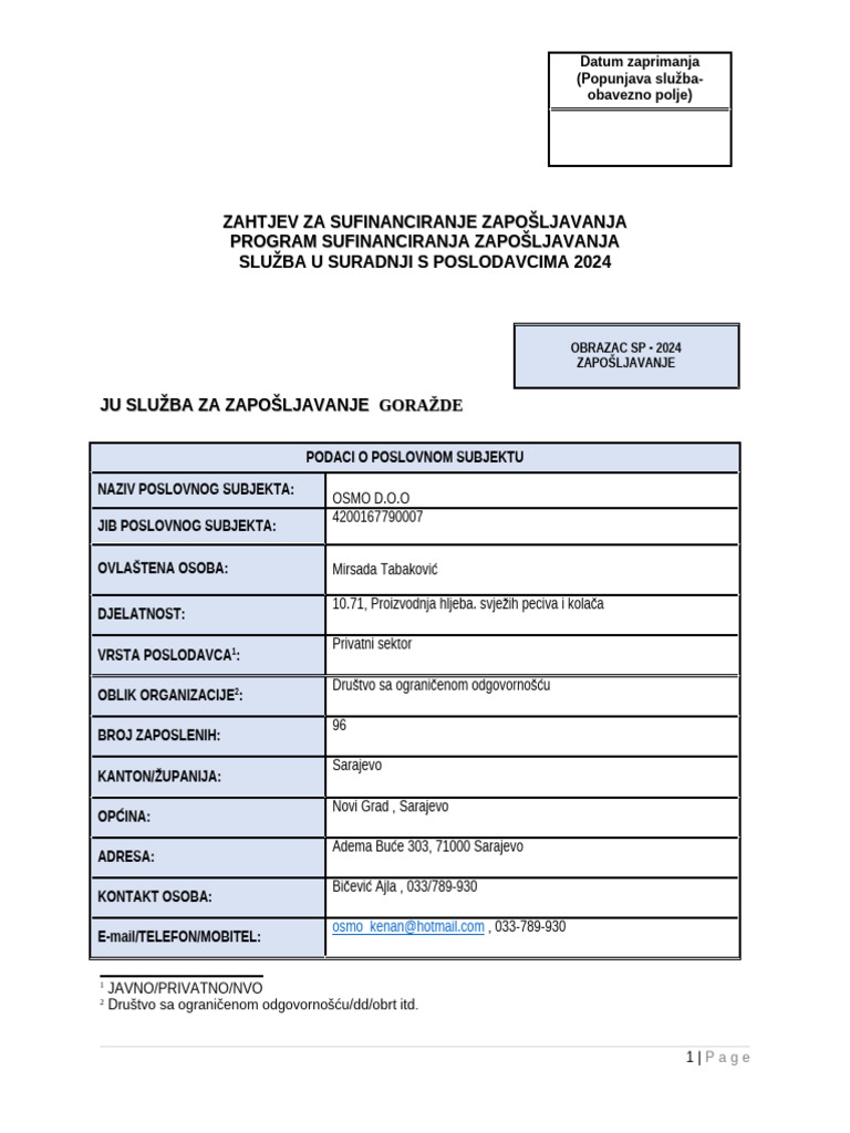 Obrazac SP 2024 | PDF
