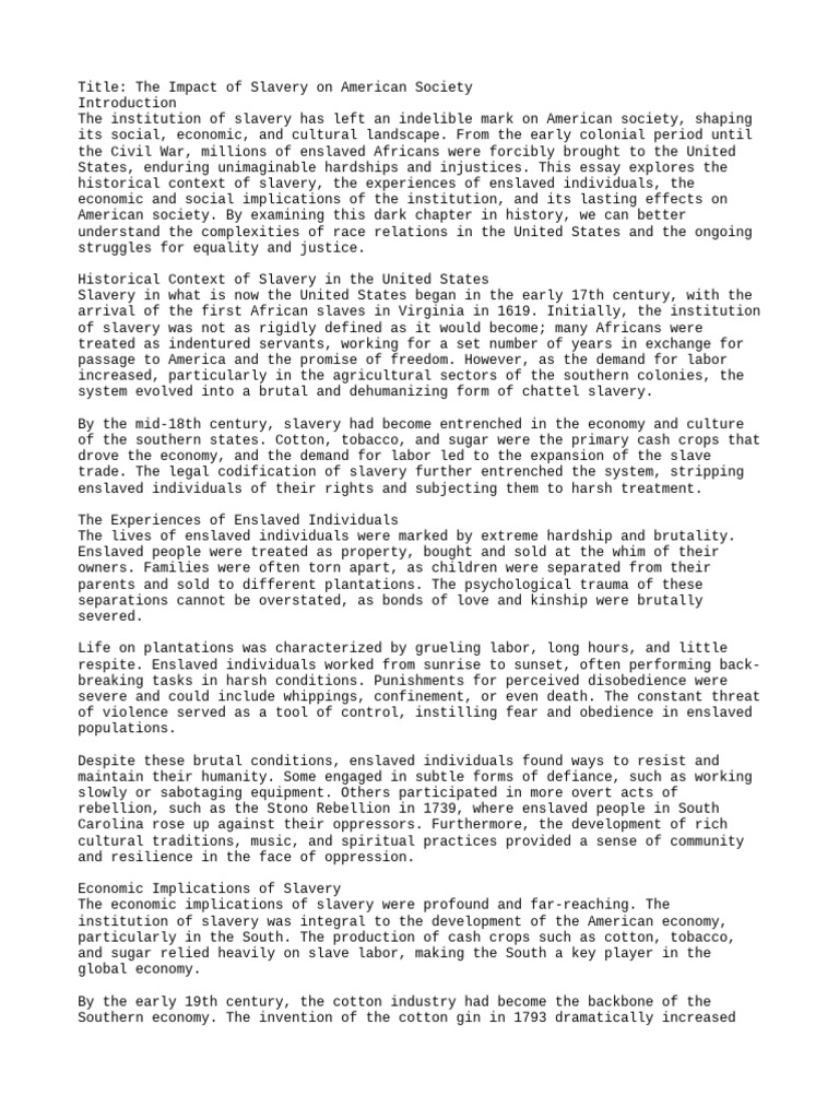 The Impact of Slavery On American Society | PDF | Slavery In The United ...