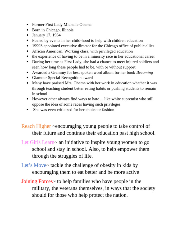 Former First Lady Michelle Obama | PDF