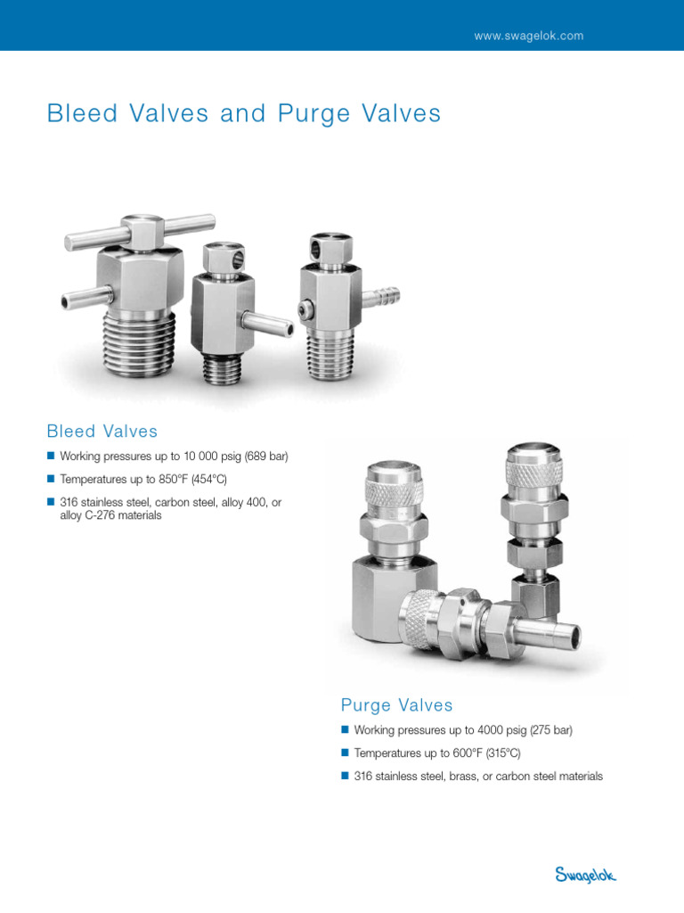 Swagelok Bleed and Purge Valves Guide | PDF | Valve | Stainless Steel