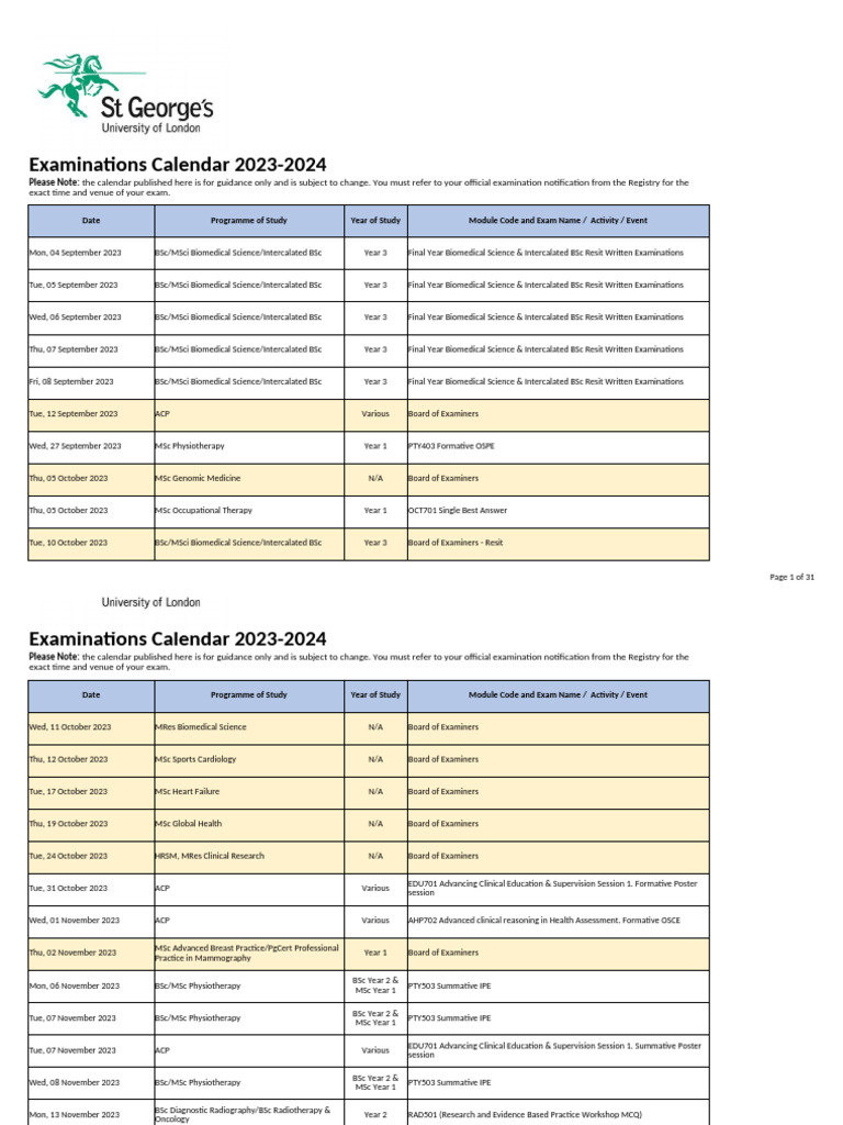SGUL-Final-Exams-Calendar-2023-24 3 | PDF | Paramedic | Vocational ...