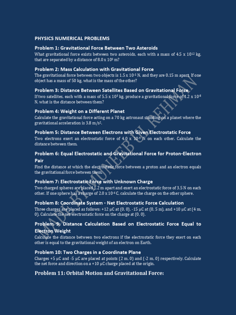 Physics Numerical Problems on Forces | PDF | Force | Mass