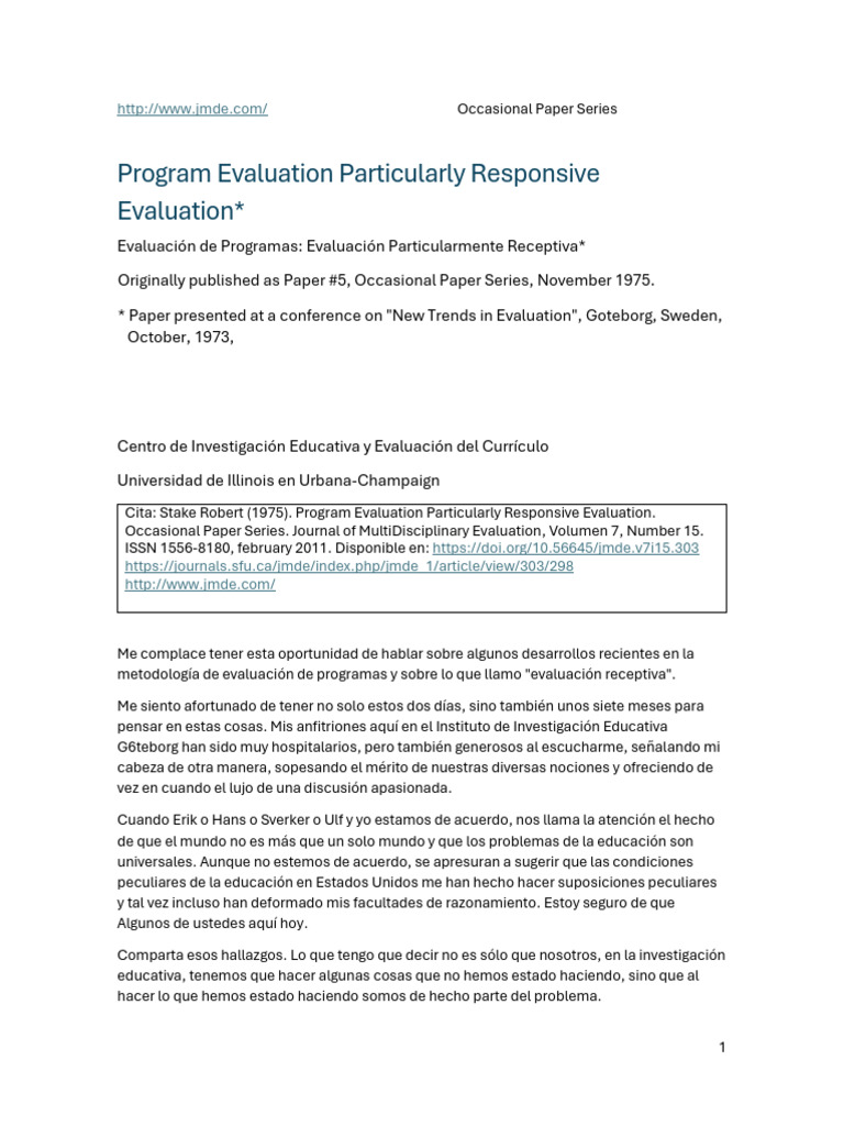 Stake Robert 1973-1975 Evaluacion Responsive Traduccion Castellano ...