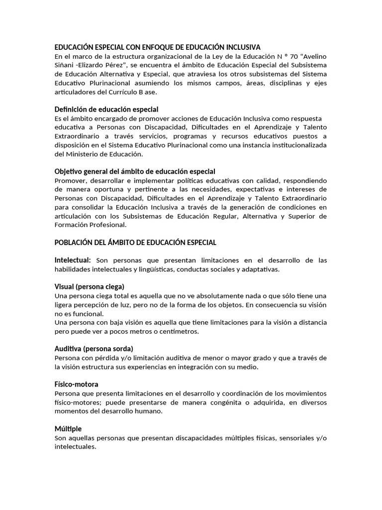 Educación Inclusiva y Especial en Bolivia | PDF | Educación especial ...