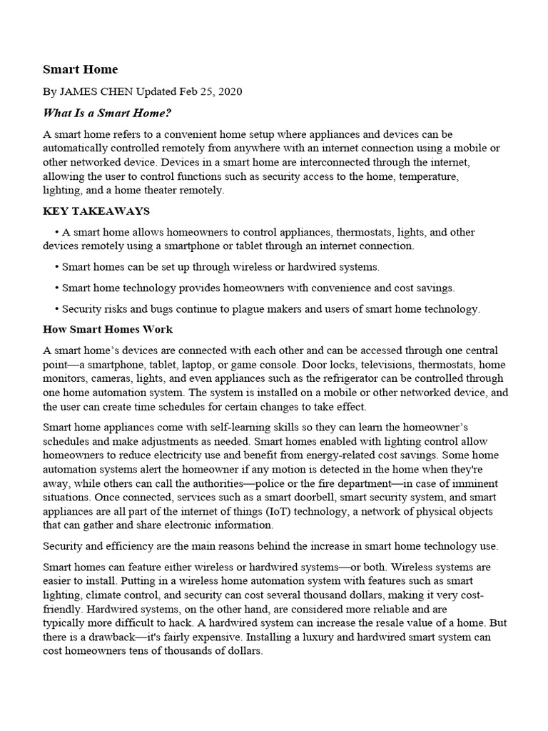 Smart Home James Chen | PDF | Home Automation | Automation