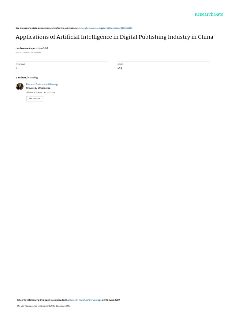 Applications of Artificial Intelligence in Digital Publishing Industry in China | PDF ...