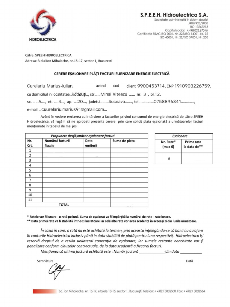 Cerere Esalonare Casnic | PDF