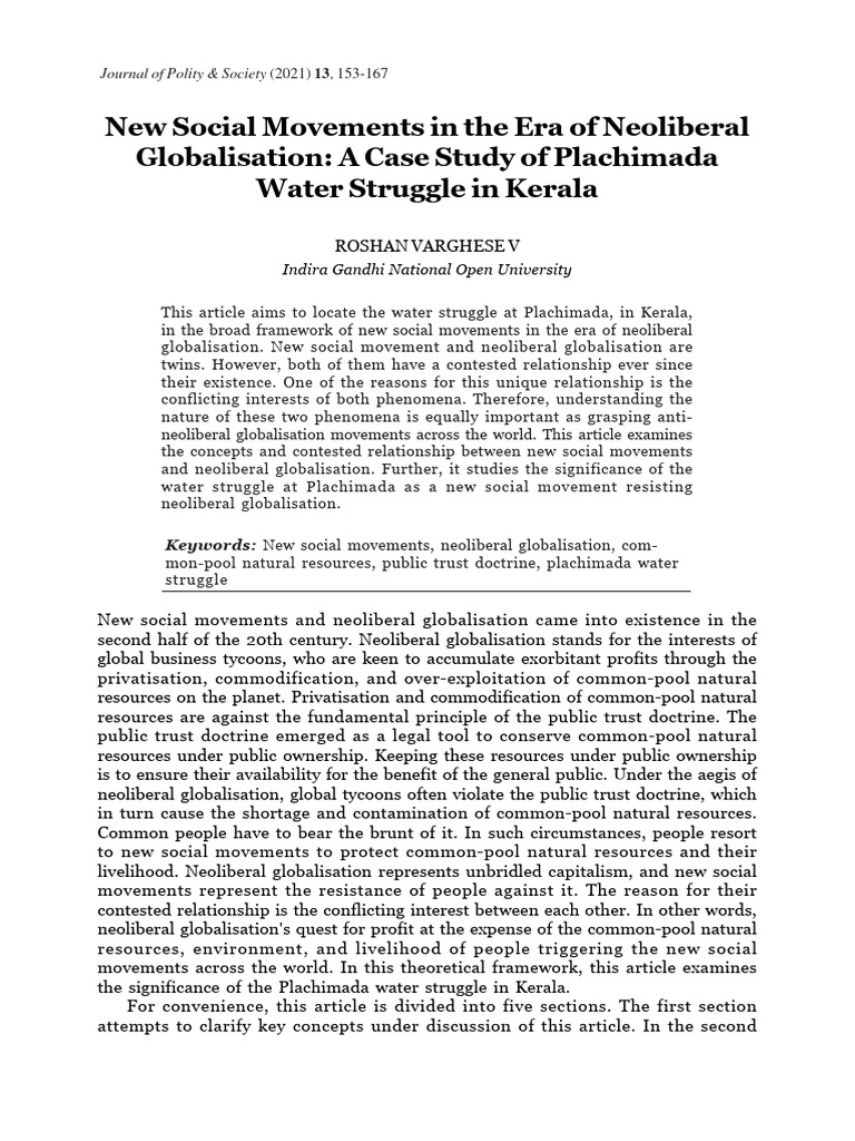 New Social Movements in The Era of Neoliberal Globalisation: A Case Study of Plachimada Water ...