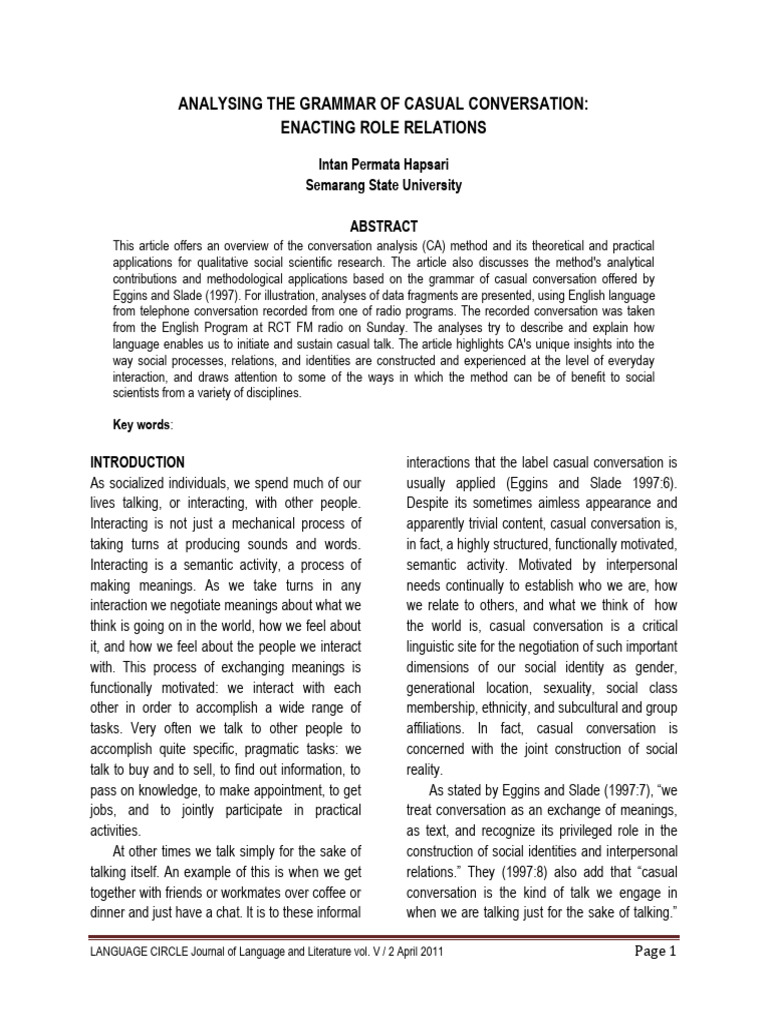 Grammar Analysis of Casual Conversation | PDF | Clause | Conversation