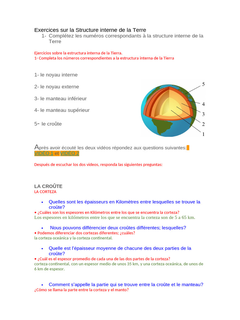 Exercices sur la Structure interne de la Terre | PDF | Ciencias ...