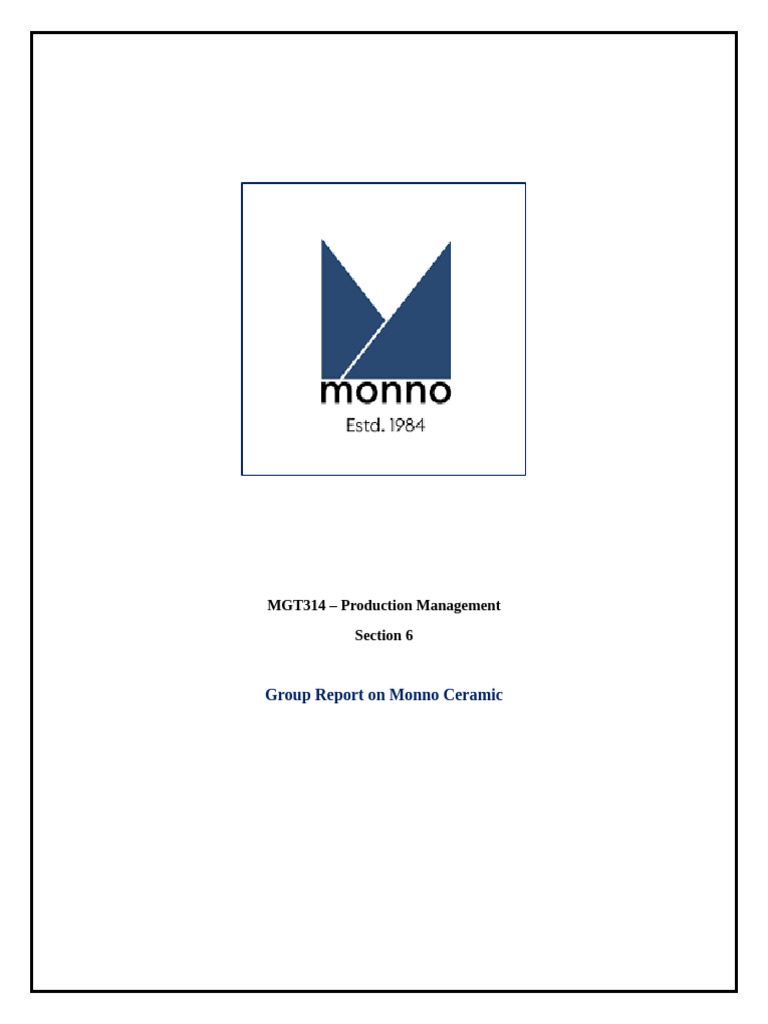 Monno Ceramic Group Report MGT314 | PDF | Forecasting | Brand