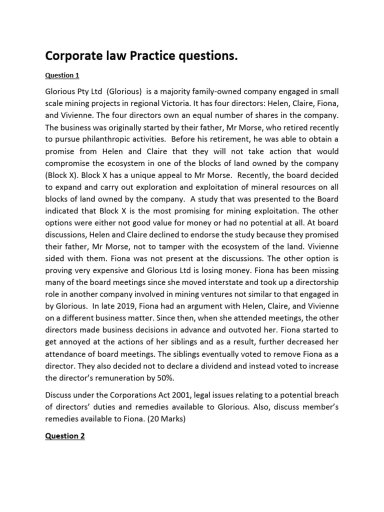 Corporate Law Practice Questions-Innocentia Makhubela | PDF ...