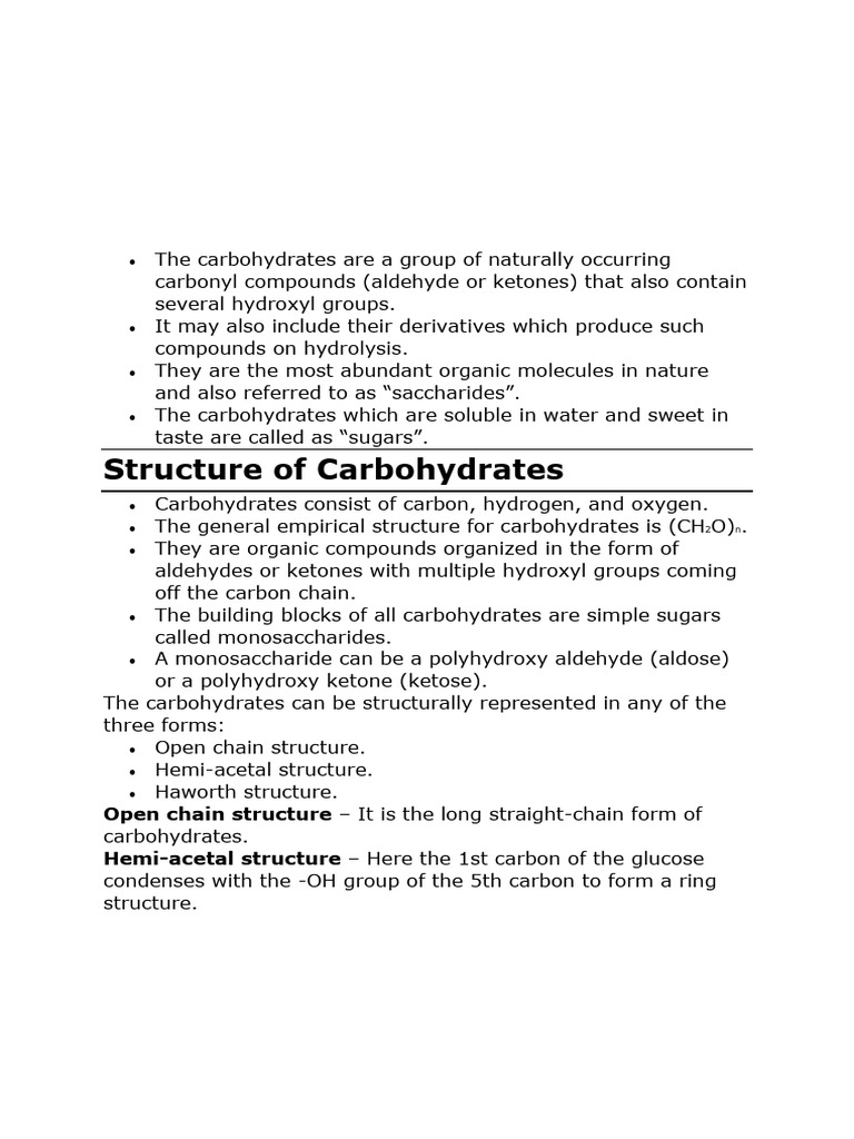 Carbohydrates Structure, Properties and Classification | PDF ...