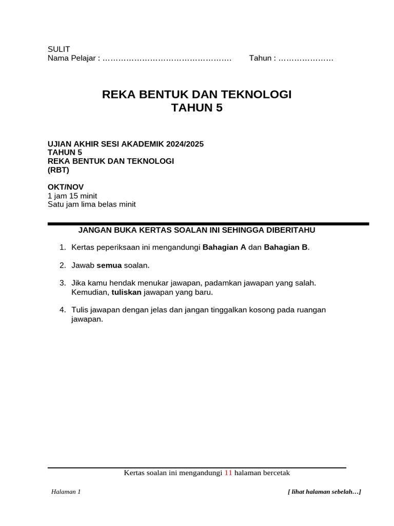 Cover Kertas Soalan RBT t5 | PDF | Seni & Disiplin Bahasa | Seni