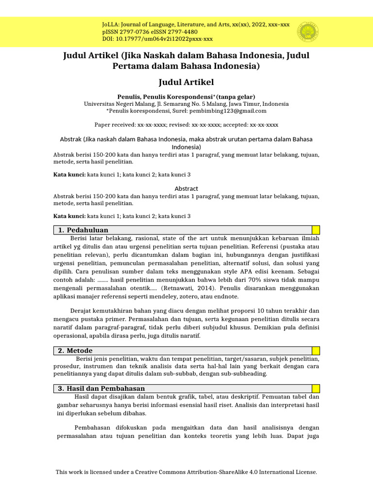 Template Artikel JoLLA UM | PDF | Seni & Disiplin Bahasa | Seni