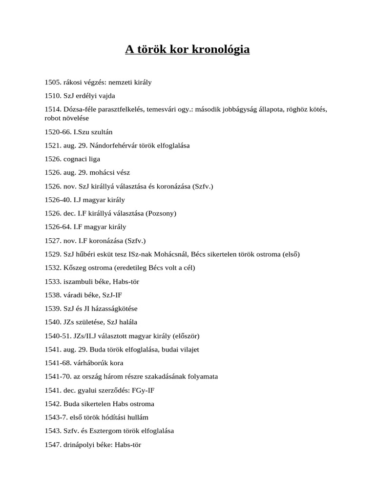 A Török Kor Kronológia | PDF