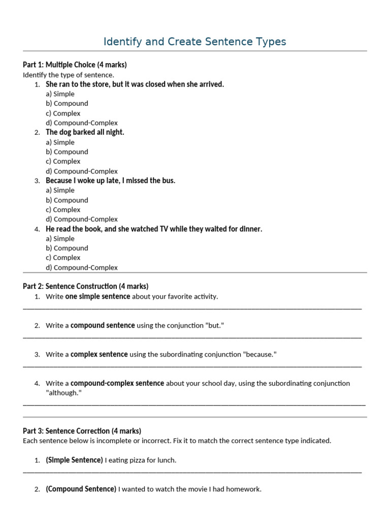 Exercise for Types of Sentences | PDF | Language Mechanics | Syntax