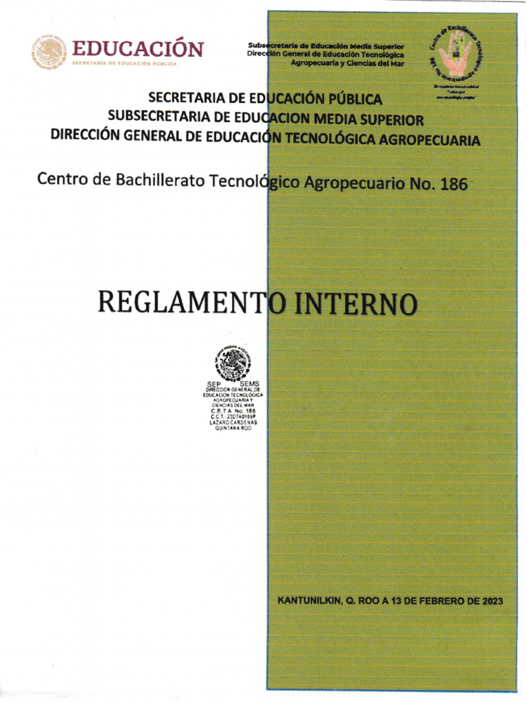 Reglamento Interno Cbta 186 Julio 2023 - 240827 - 150444 | PDF