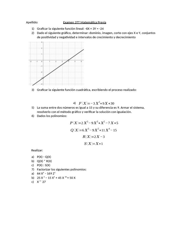Examen Previa 3TT Matematica | PDF