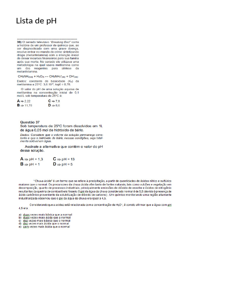 Lista de pH | PDF