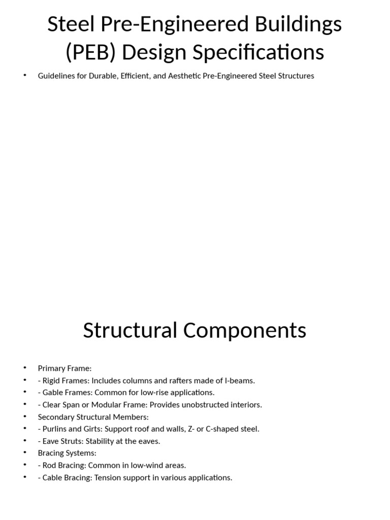 Steel Pre Engineered Buildings Design Specifications Presentation | PDF | Building Insulation | Roof