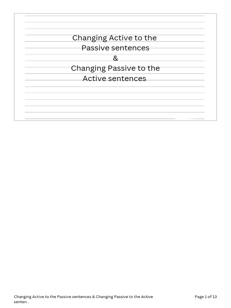 Changing Active To The Passive Sentences & Changing Passive To The ...