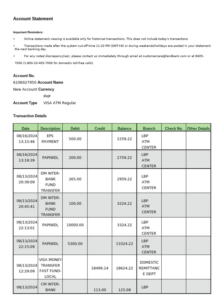 statement | PDF | Banks | Automated Teller Machine